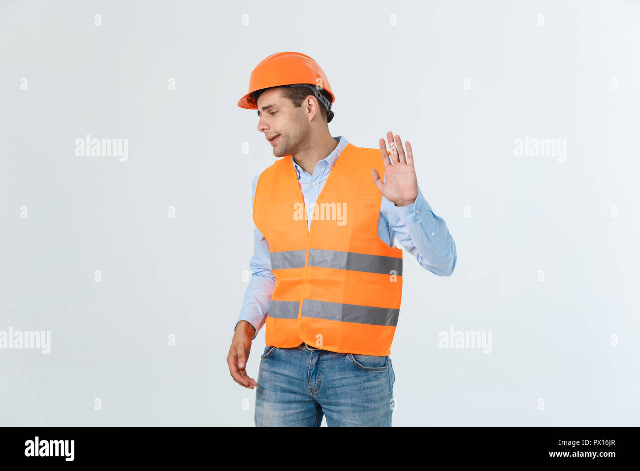 Portrait of confused male designer or architect, feels stressed, being ...