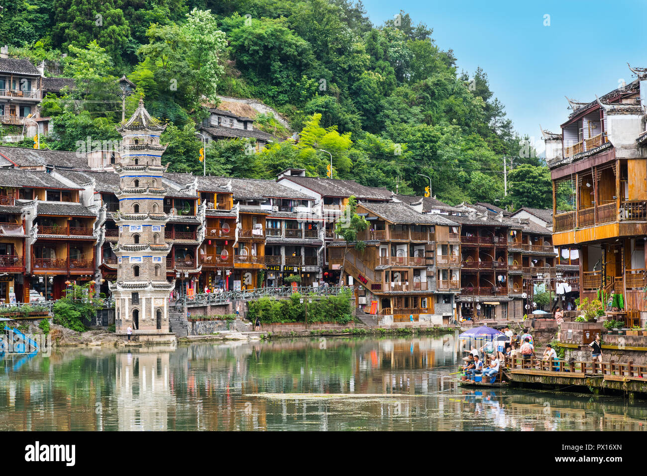 FENGHUANG, HUNAN, CHINA - 8JUL2018: Wanming Pagoda, beside the Tuojiang ...