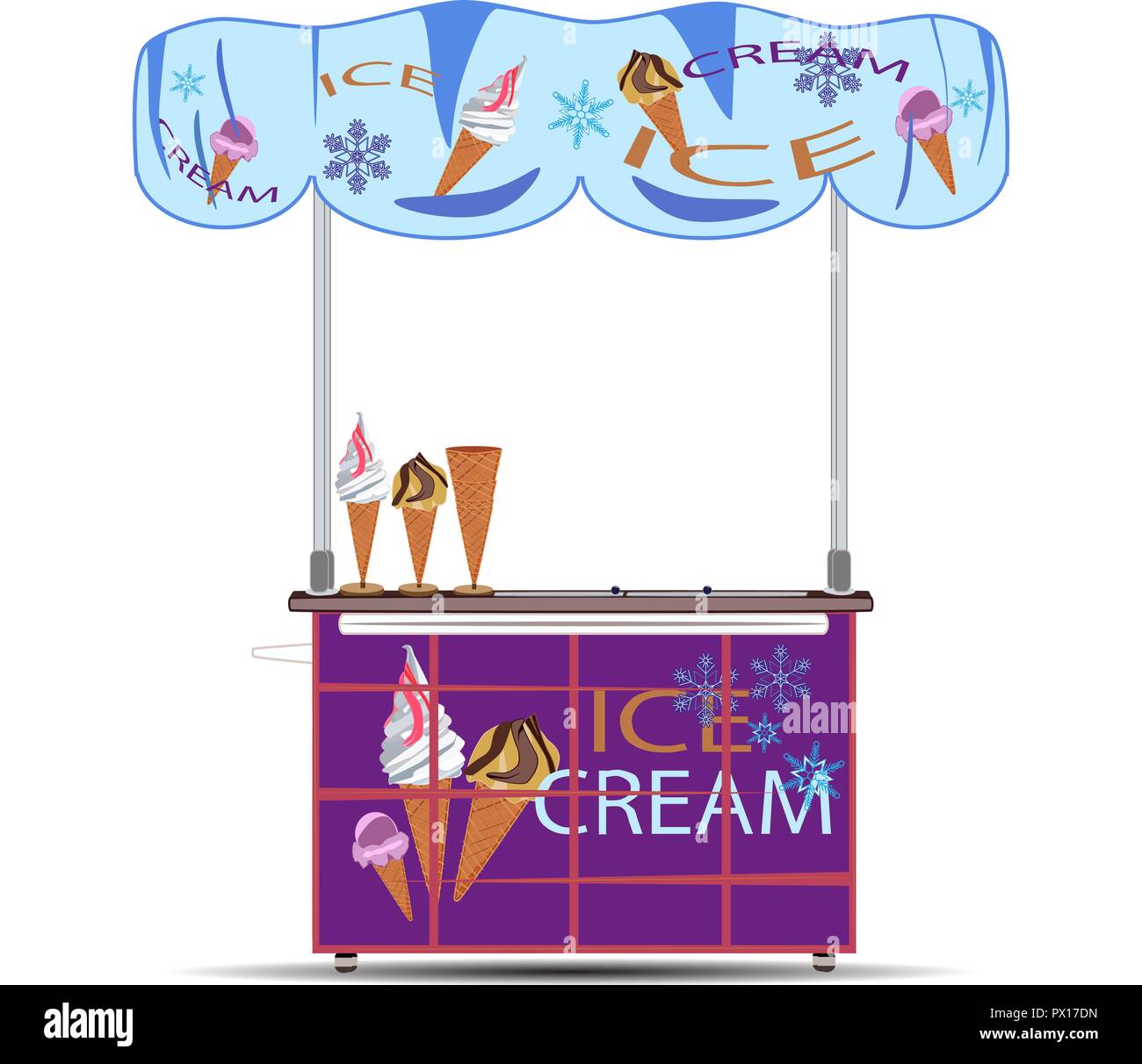 Vector illustration of ice cream stall isolated on white background ...