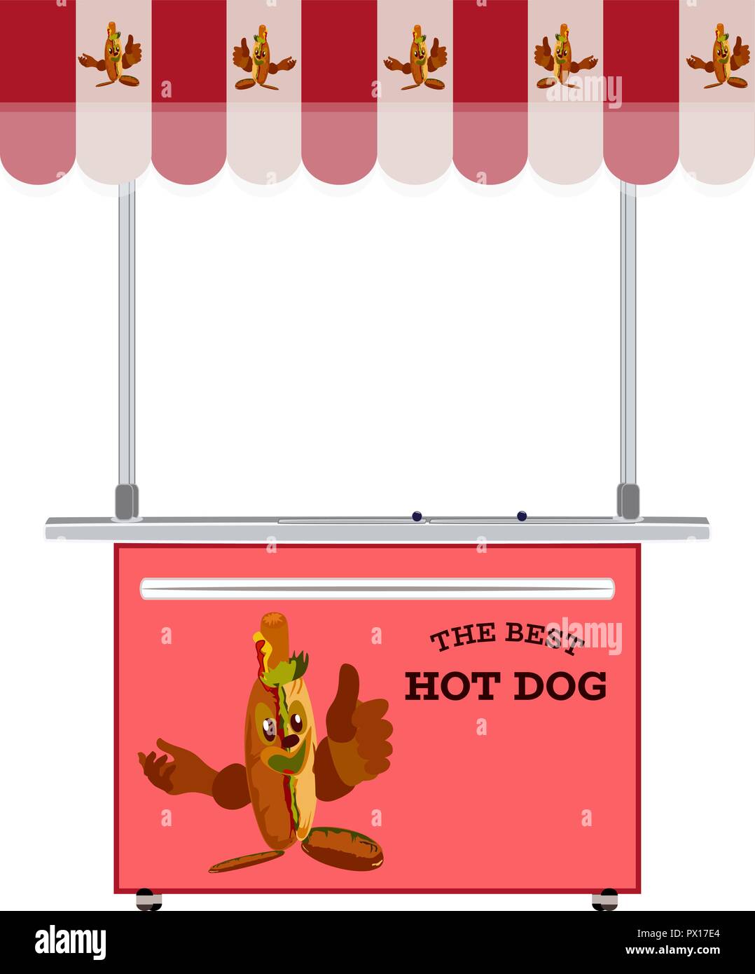 Hot dog stand vector flat illustration. Hot dog cart for street vending ...