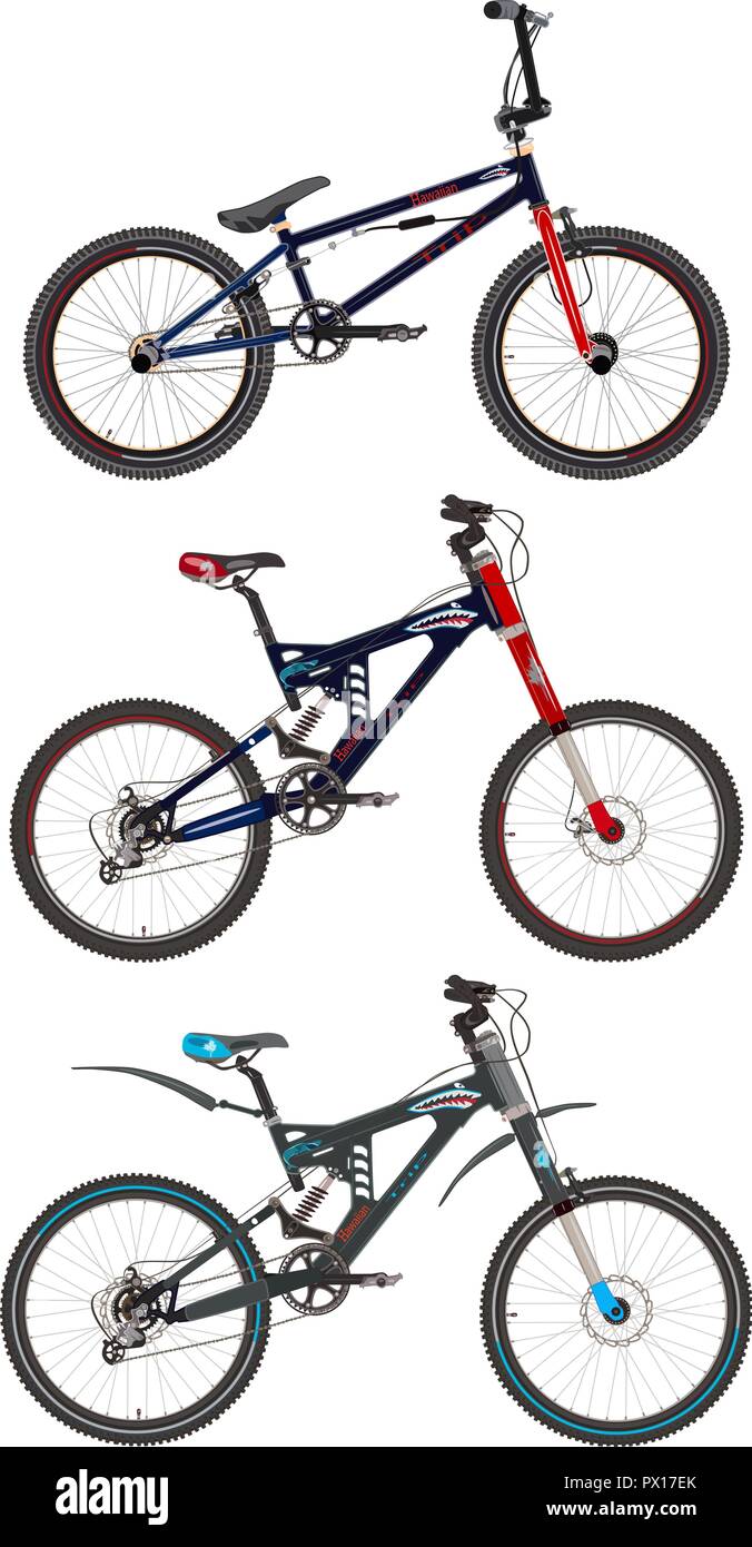 Vector set of sport bikes. Bmx and mountain bicycles flat style design ...
