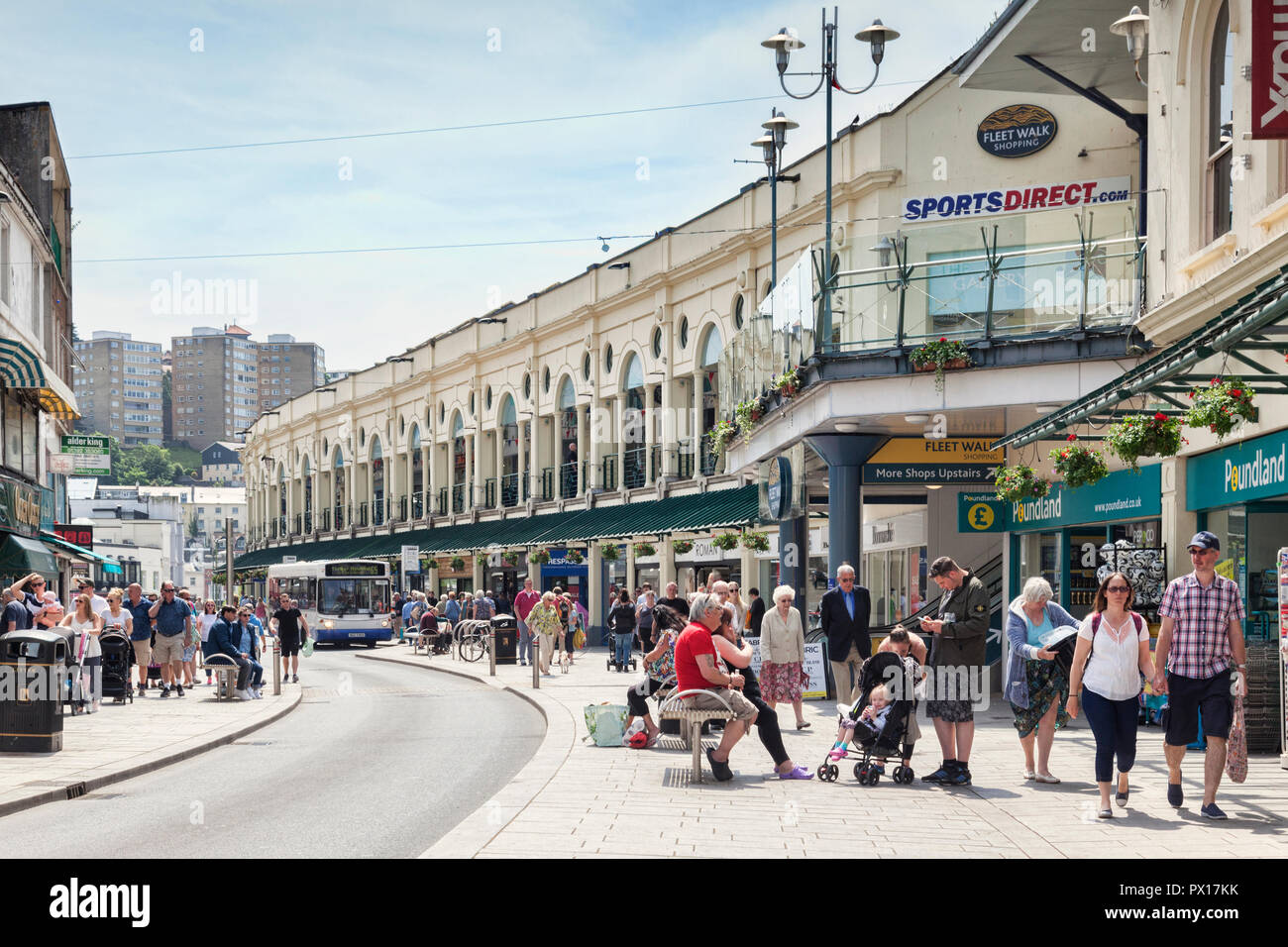 21 May 2018: Torquay, Devon, UK - Shopping in Fleet Street, with the ...