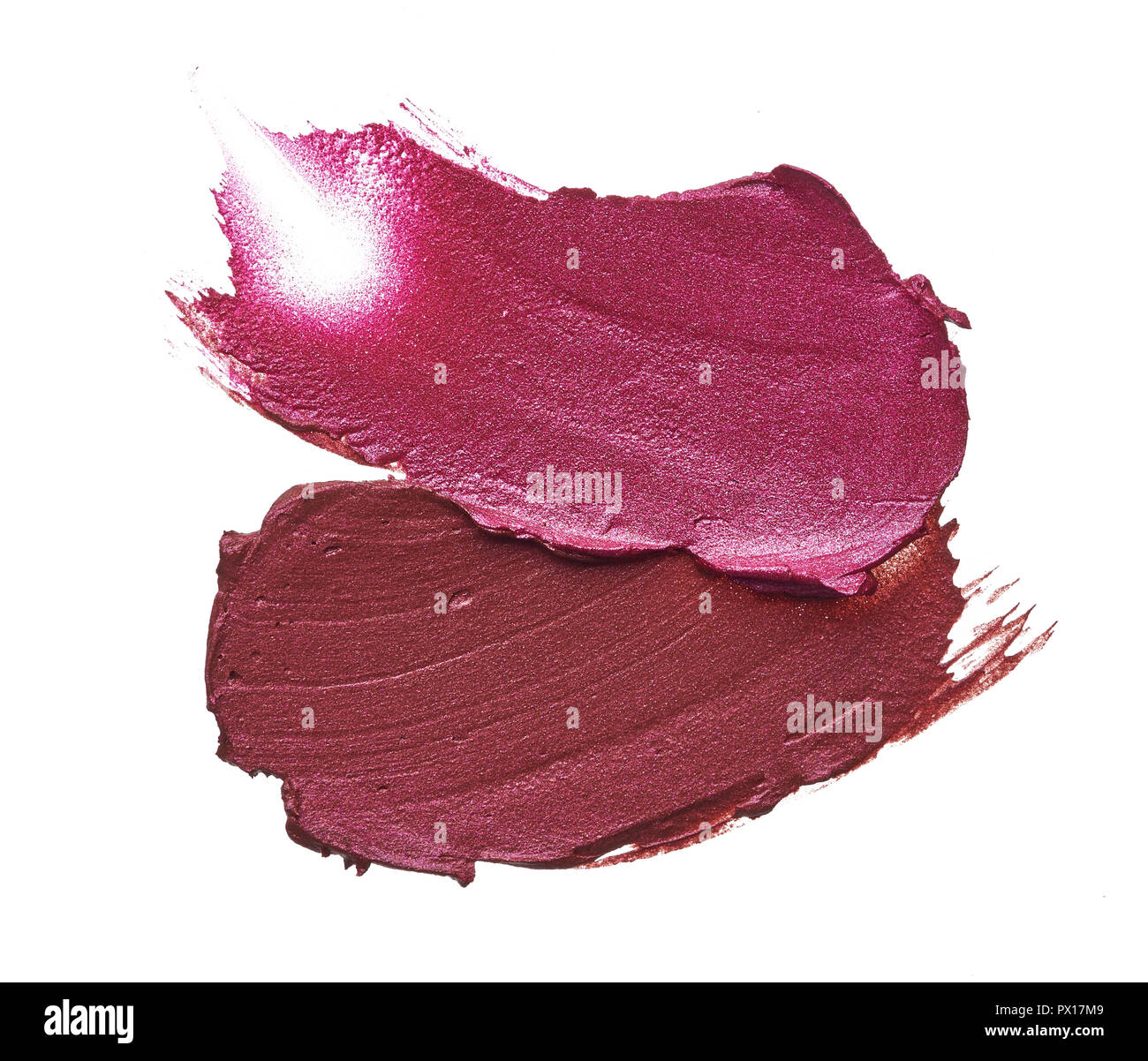Smears of different colors are made with various lip gloss isolated on ...