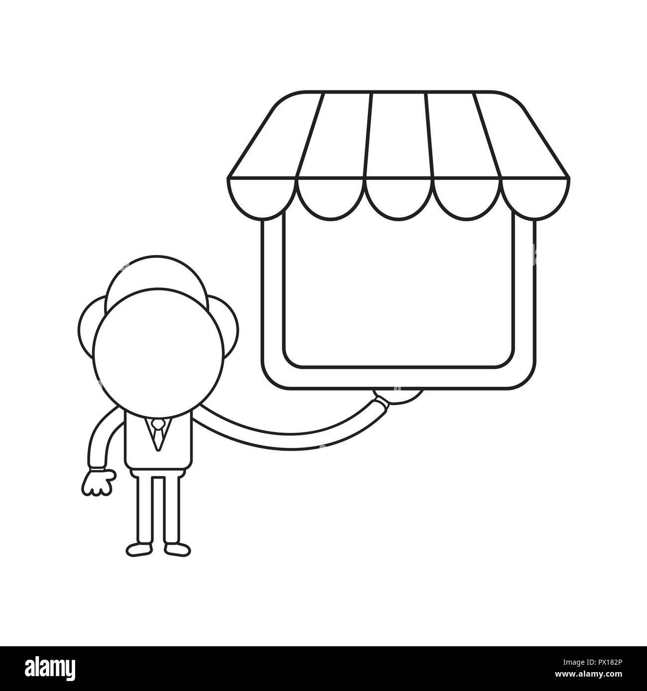 Vector illustration concept of businessman character holding shop store ...