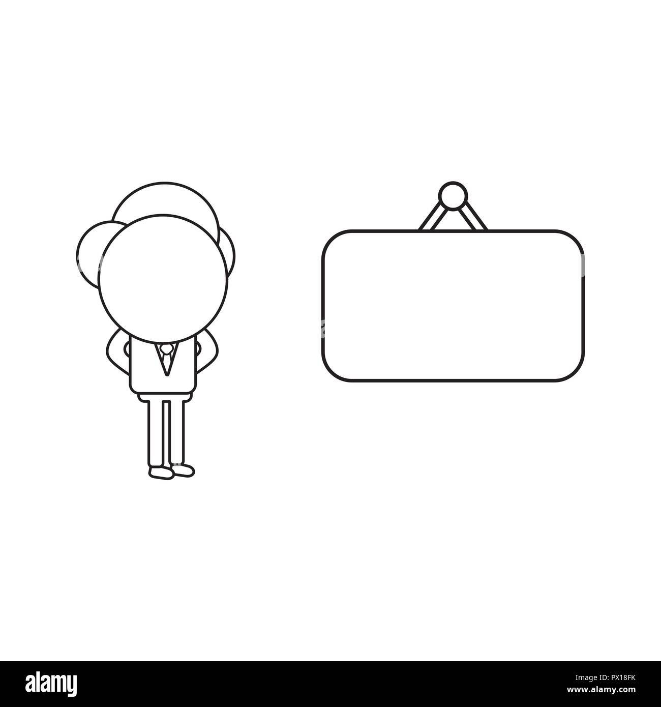 Vector illustration concept of businessman character with blank hanging ...