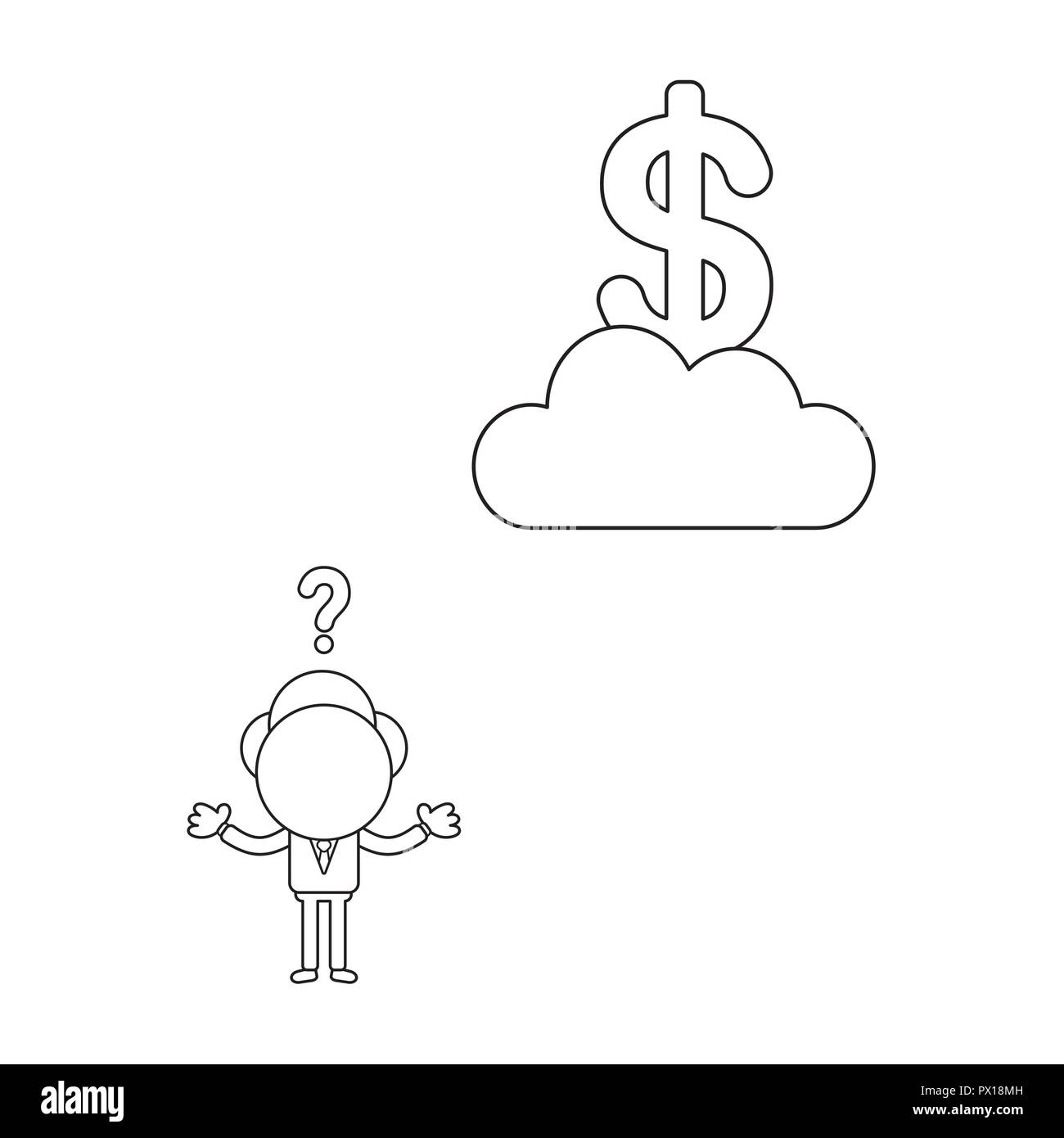Vector illustration concept of businessman character confused at dollar ...
