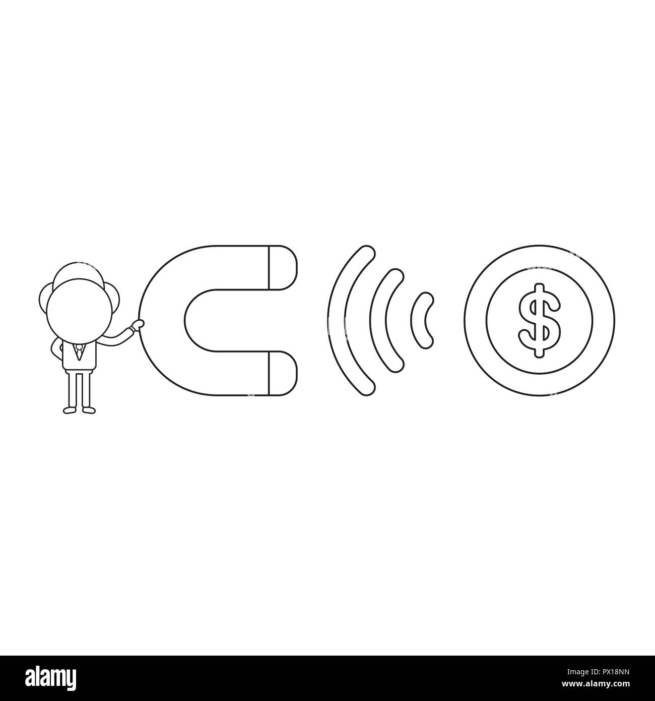 Vector illustration concept of businessman character holding magnet and ...