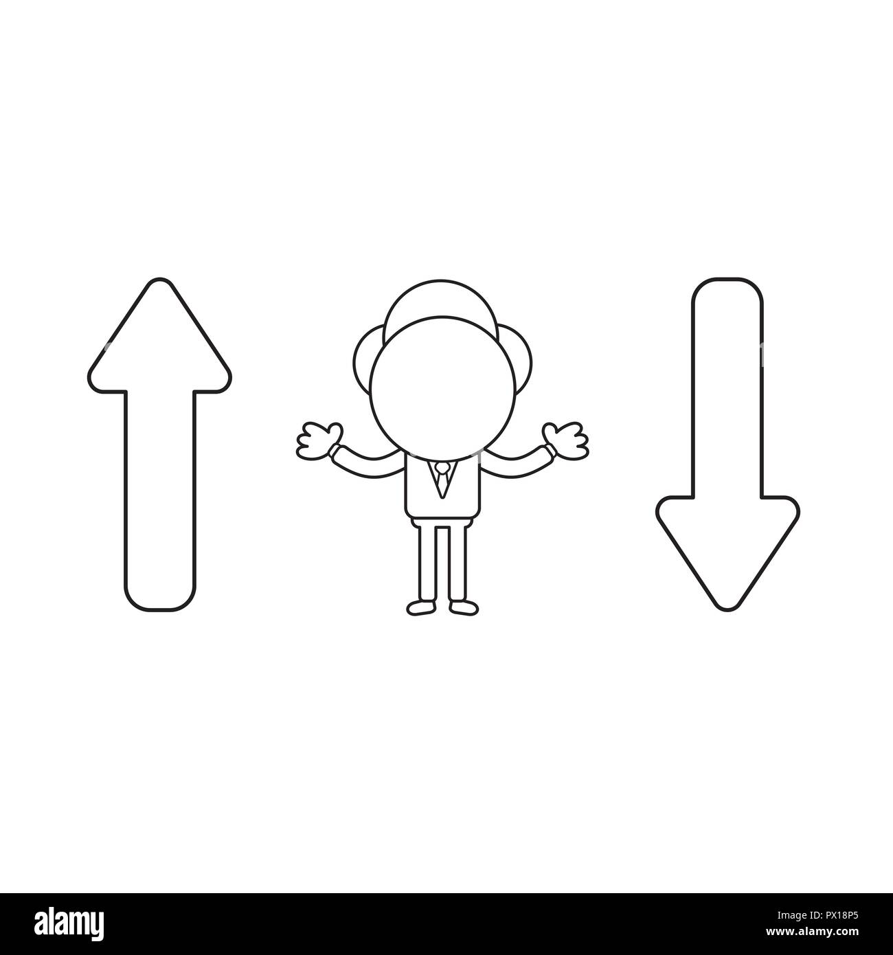 Vector illustration concept of businessman character between arrows ...