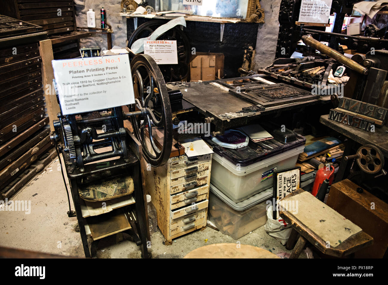 Old wartime Printing Press workshop at Crich Tramway Museum in the ...