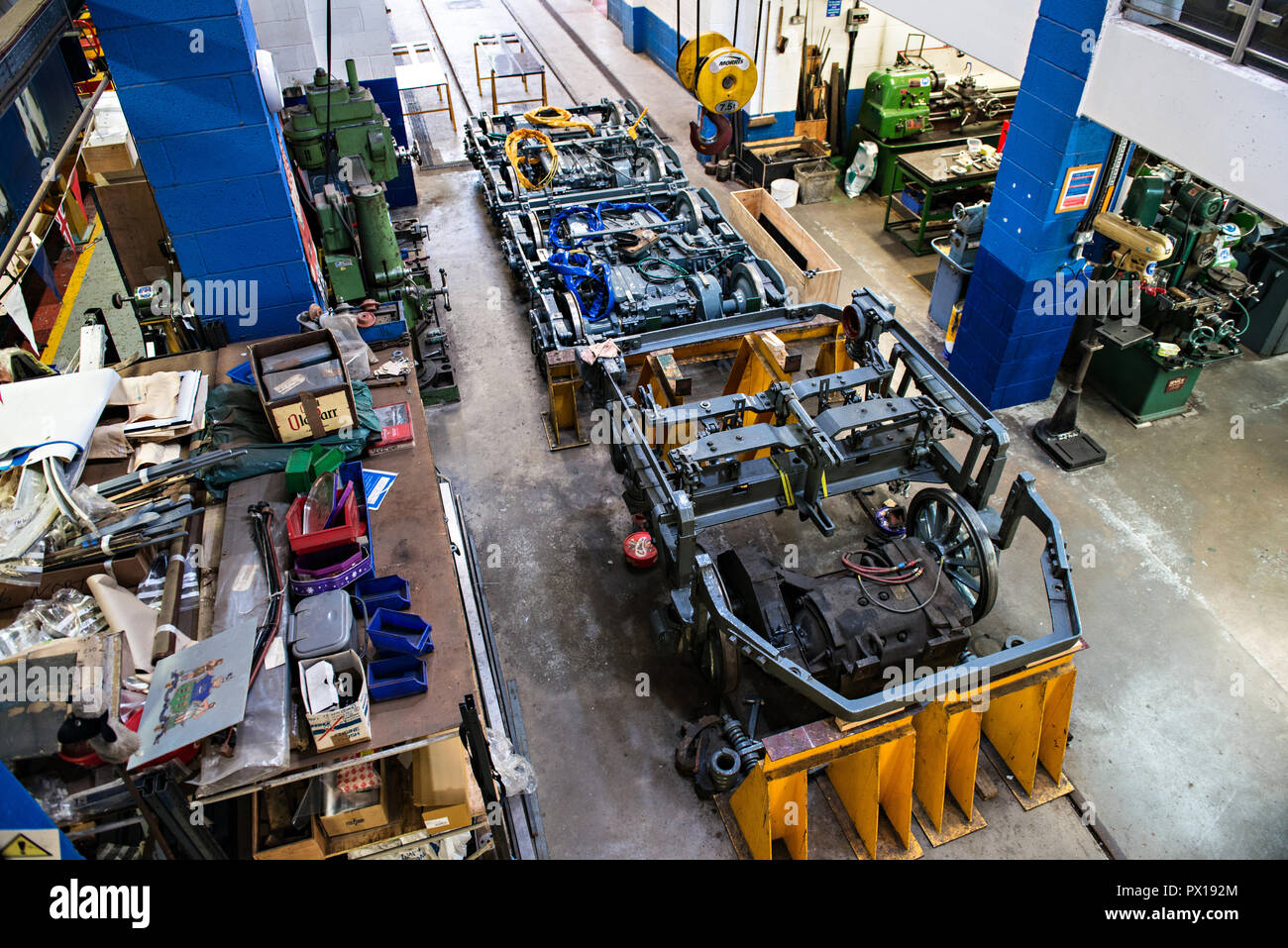An old british tram is rebuilt at Crich Tramway Museum in the village ...