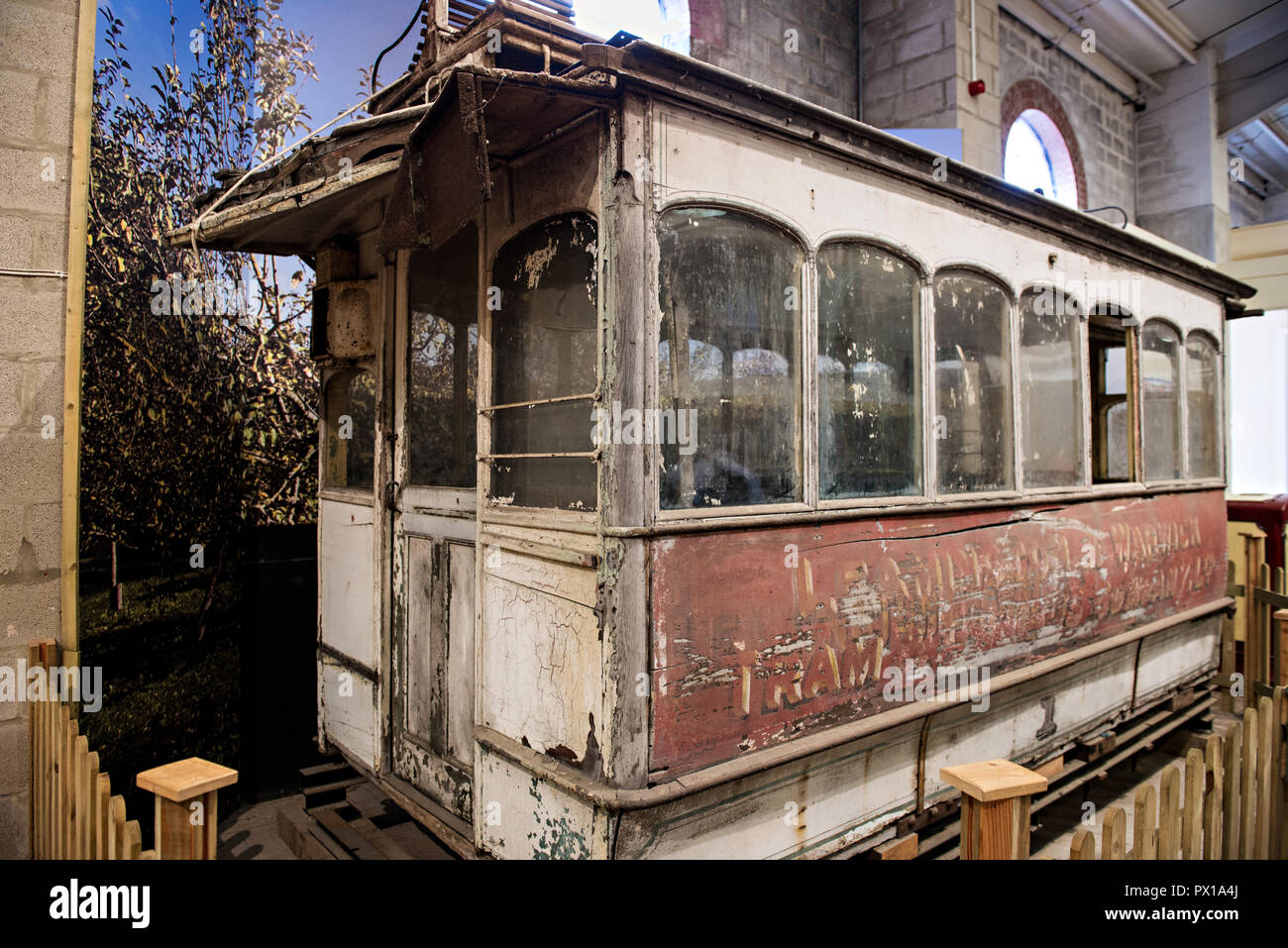 19th century tram at Crich Tramway Museum in the village of Crich ...