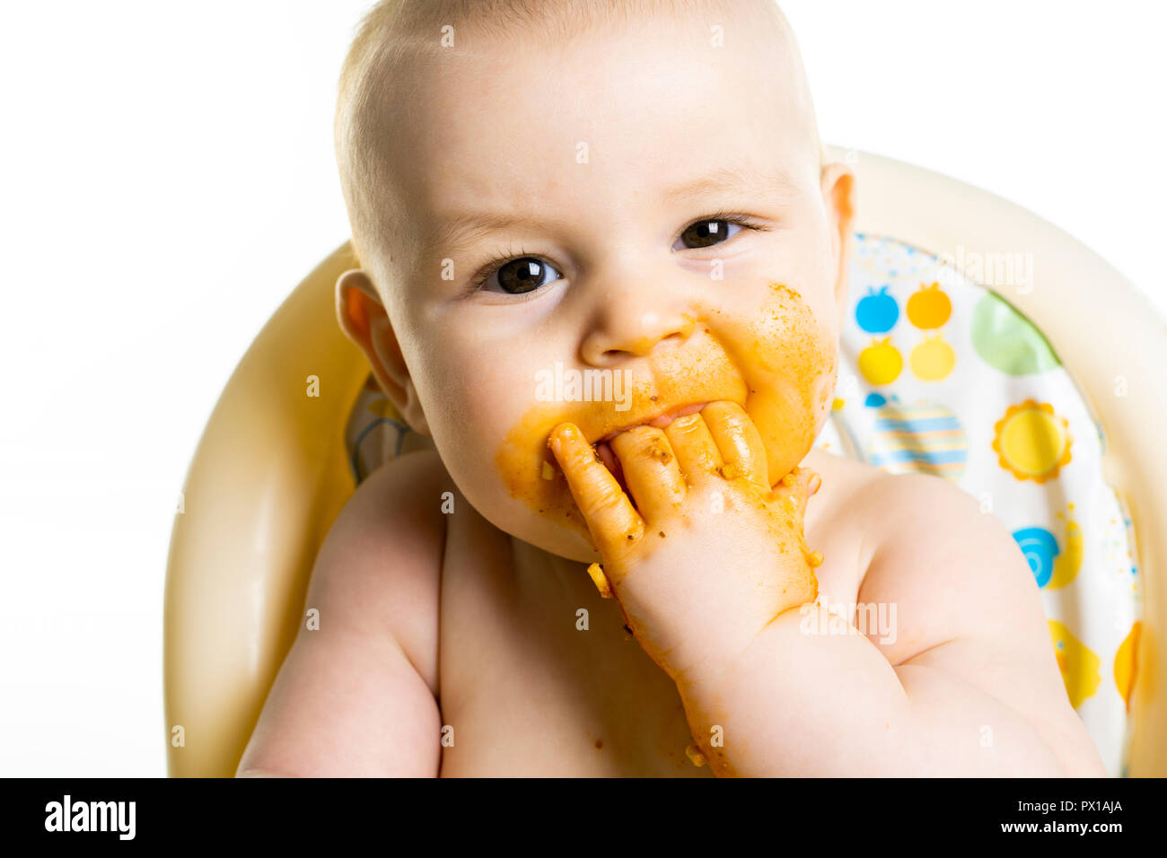 Messy baby boy eating spaghetti hi-res stock photography and images - Alamy