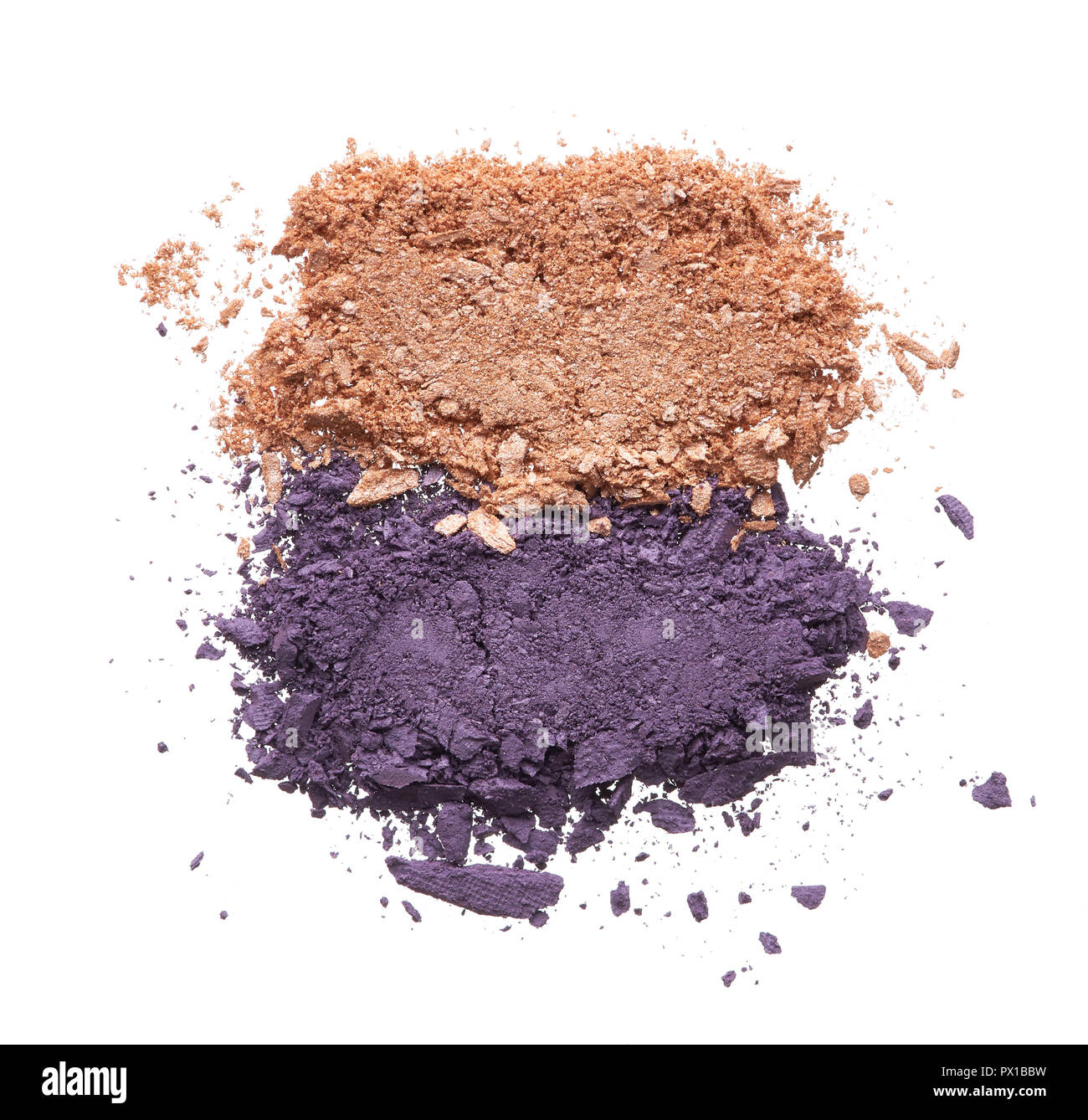 Texture of broken brown and purple eye shadow isolated on white ...