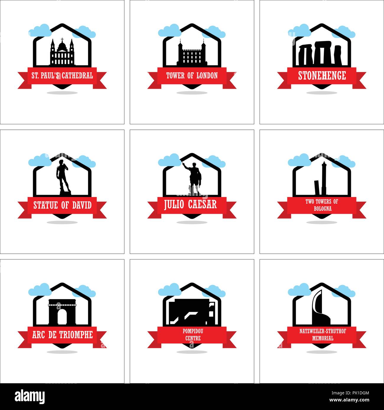 Worlds Famous monuments and landmarks icons set vector Stock Vector ...