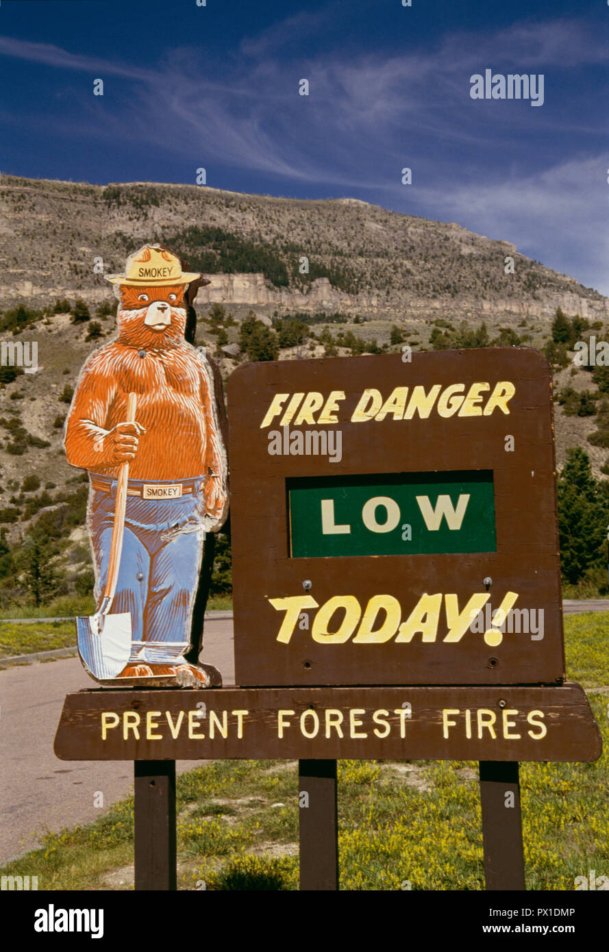 Fire danger sign with Smokey the Bear, Wyoming, USA Stock Photo - Alamy