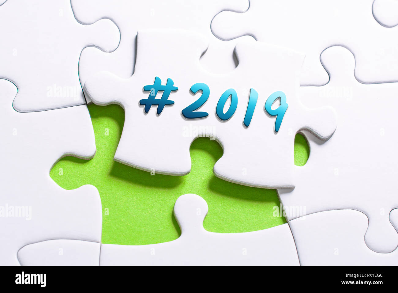 The Year 2019 With Hashtag In Missing Piece Jigsaw Puzzle Stock Photo ...