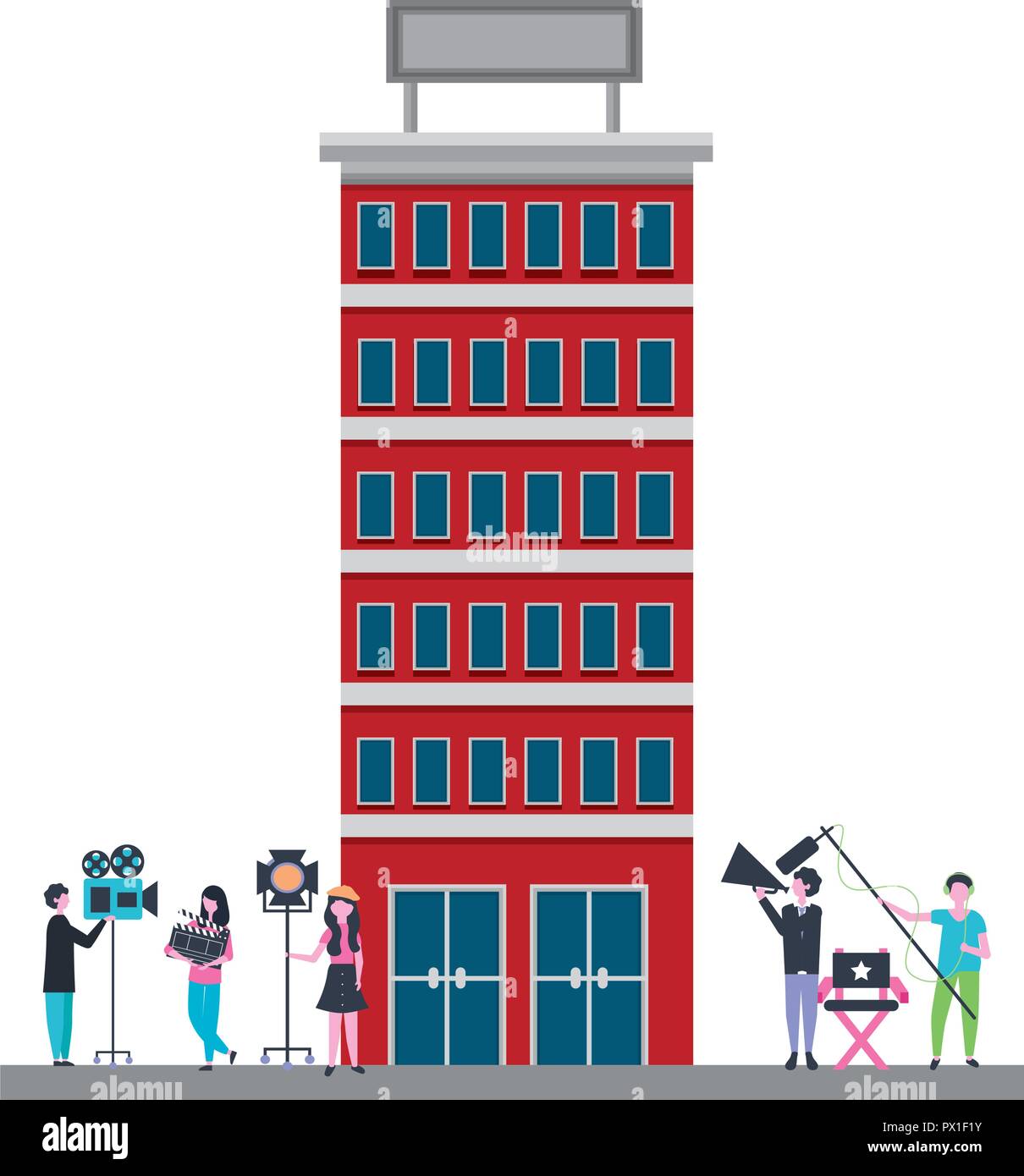 people directing a movie building vector illustration Stock Vector ...