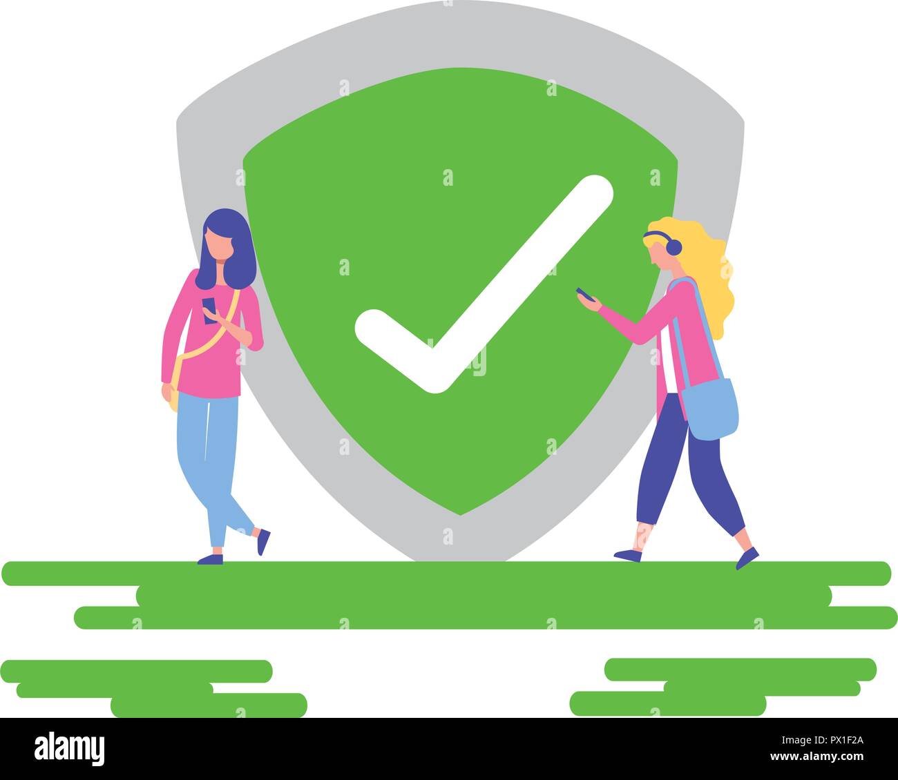 outdoor women shield safety security vector illustration Stock Vector ...