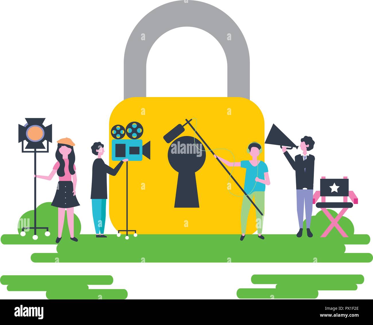 outdoor padlock safe people filming movie vector illustration Stock ...