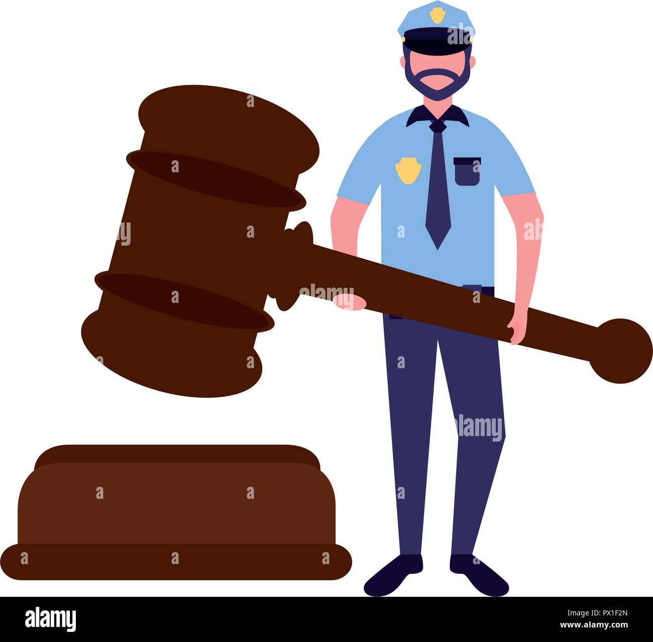 police man holding court hammer justice vector illustration Stock ...