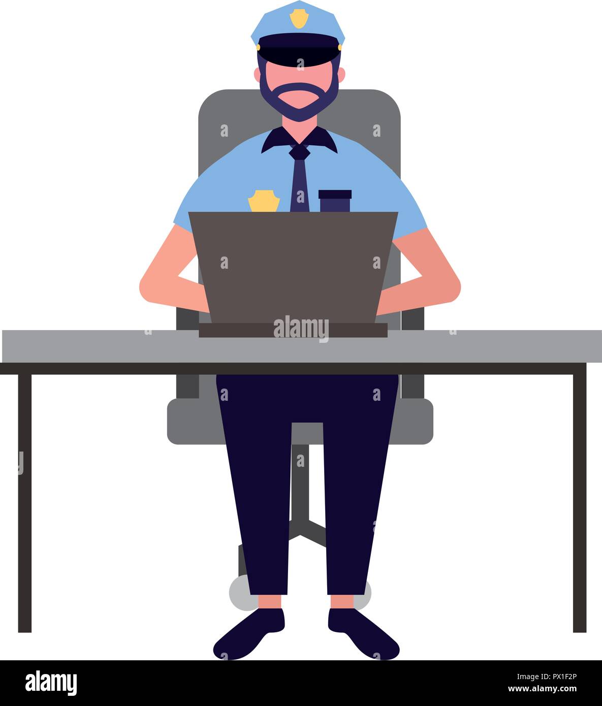 office police man using computer vector illustration Stock Vector Image ...