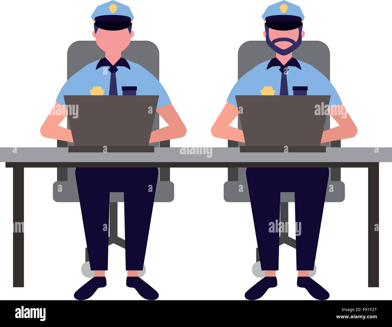 office police mans working computers vector illustration Stock Vector ...