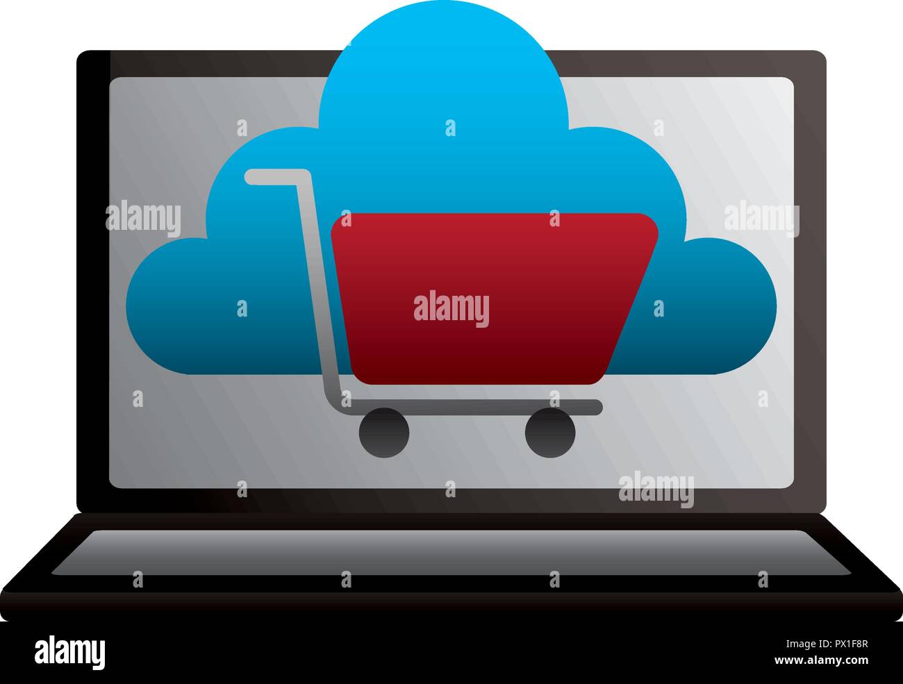 laptop cloud computing shopping cart vector illustration Stock Vector ...