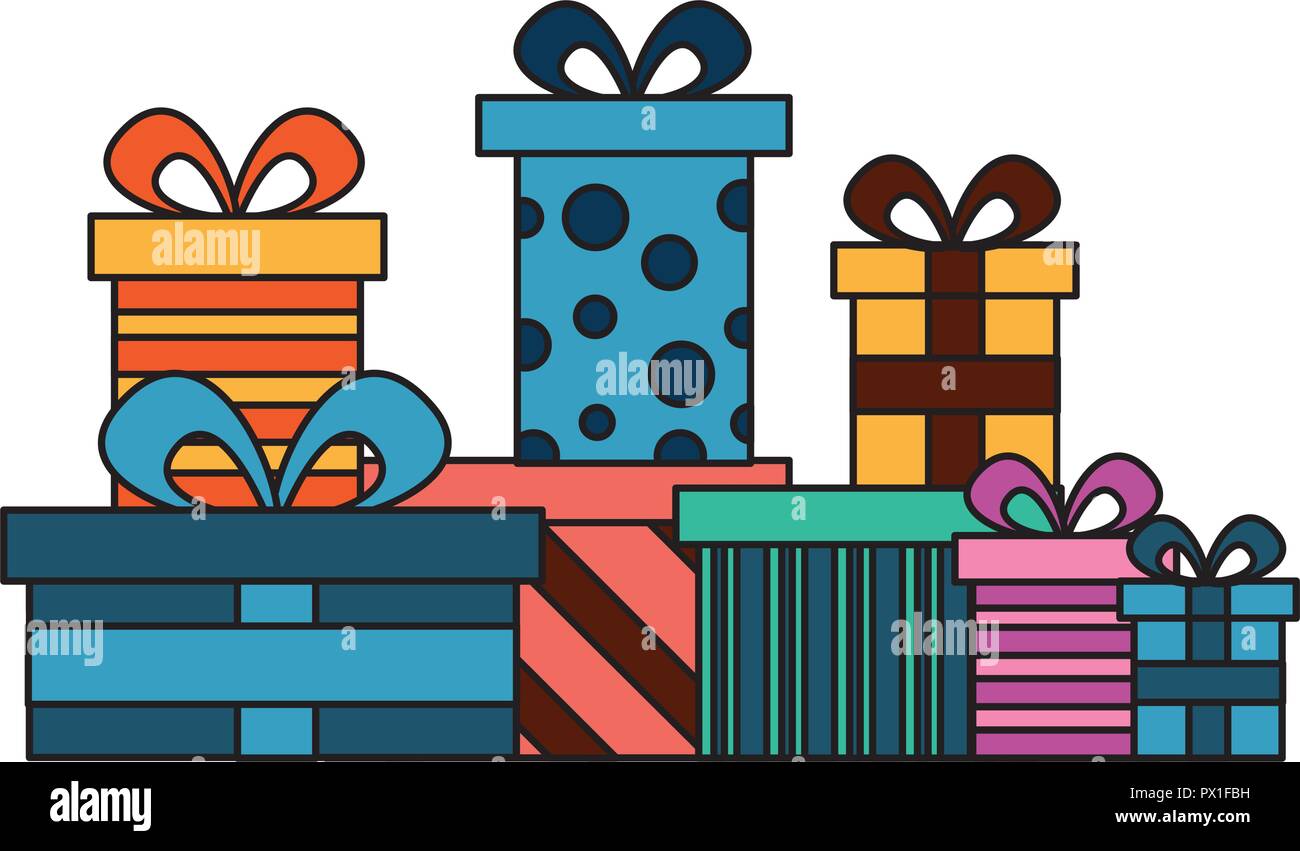 set of gift boxes surprise birthday celebration vector illustration ...