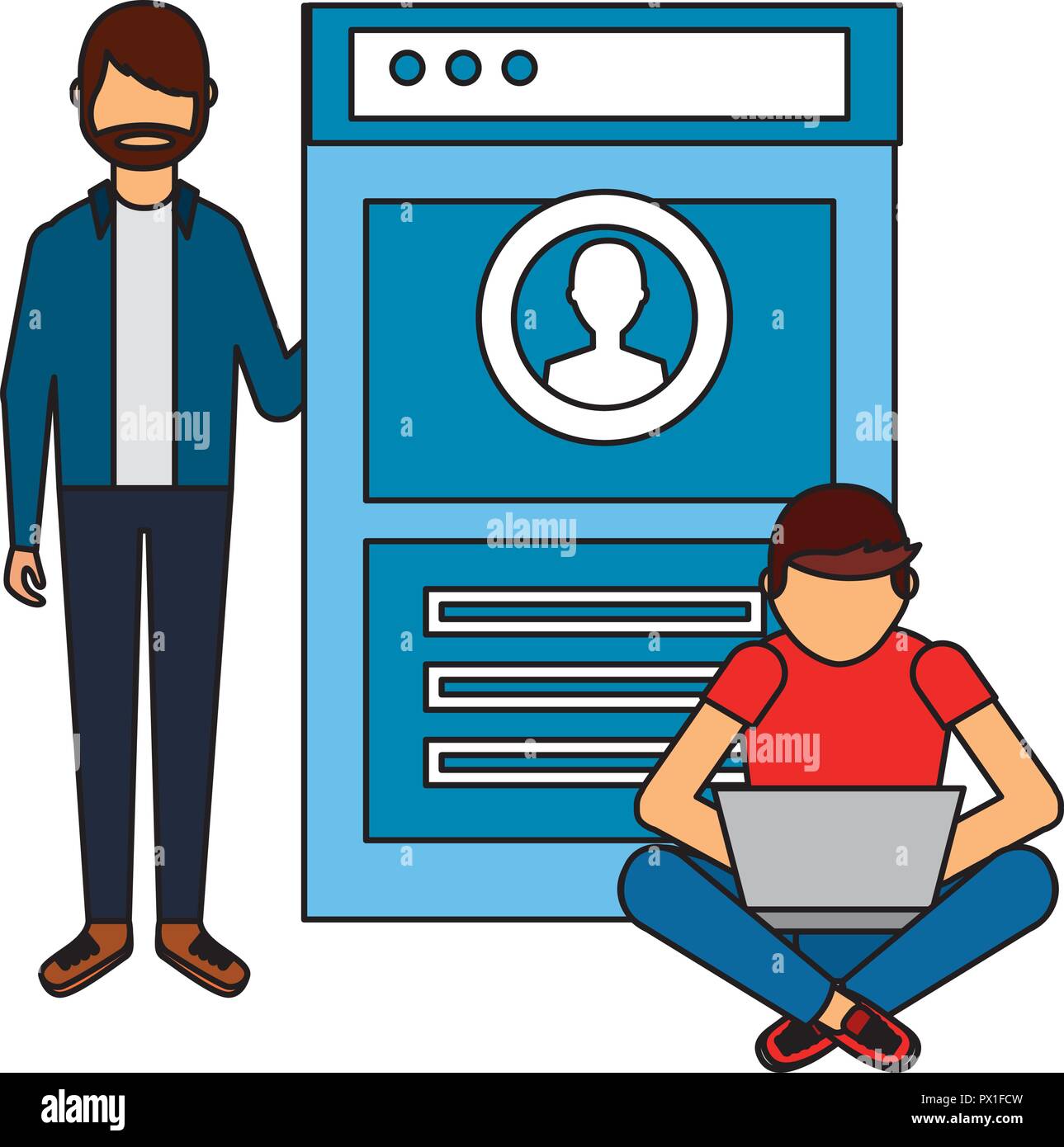 people using laptop website social media vector illustration Stock ...