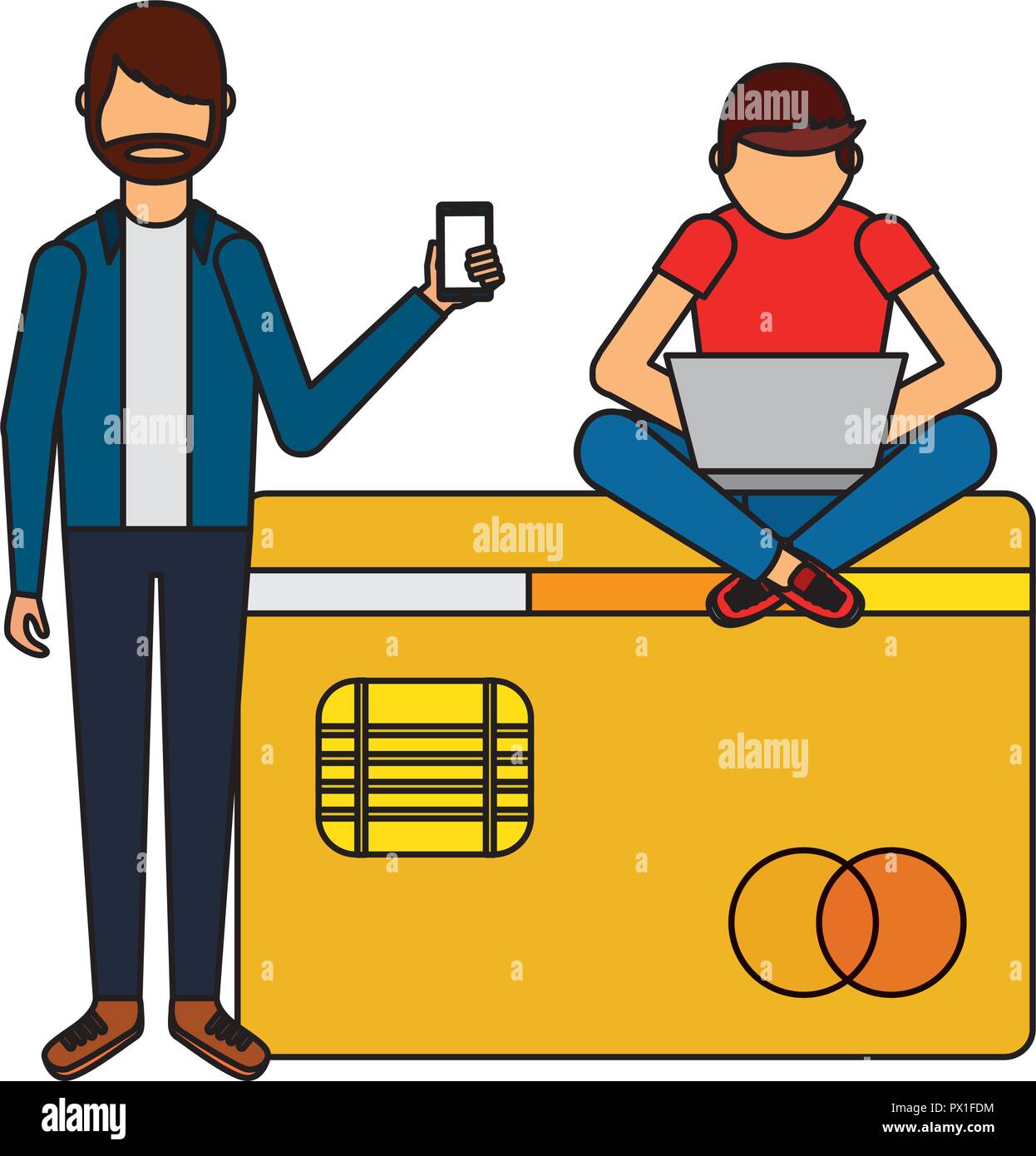 people using mobile laptop bank card vector illustration Stock Vector ...