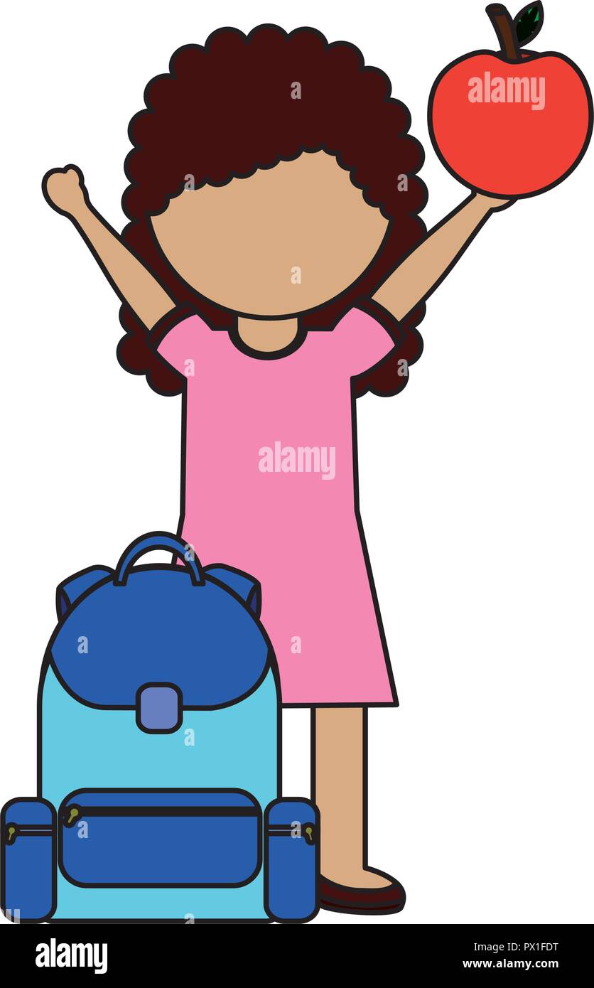 girl with backpack and apple back to school vector illustration Stock ...