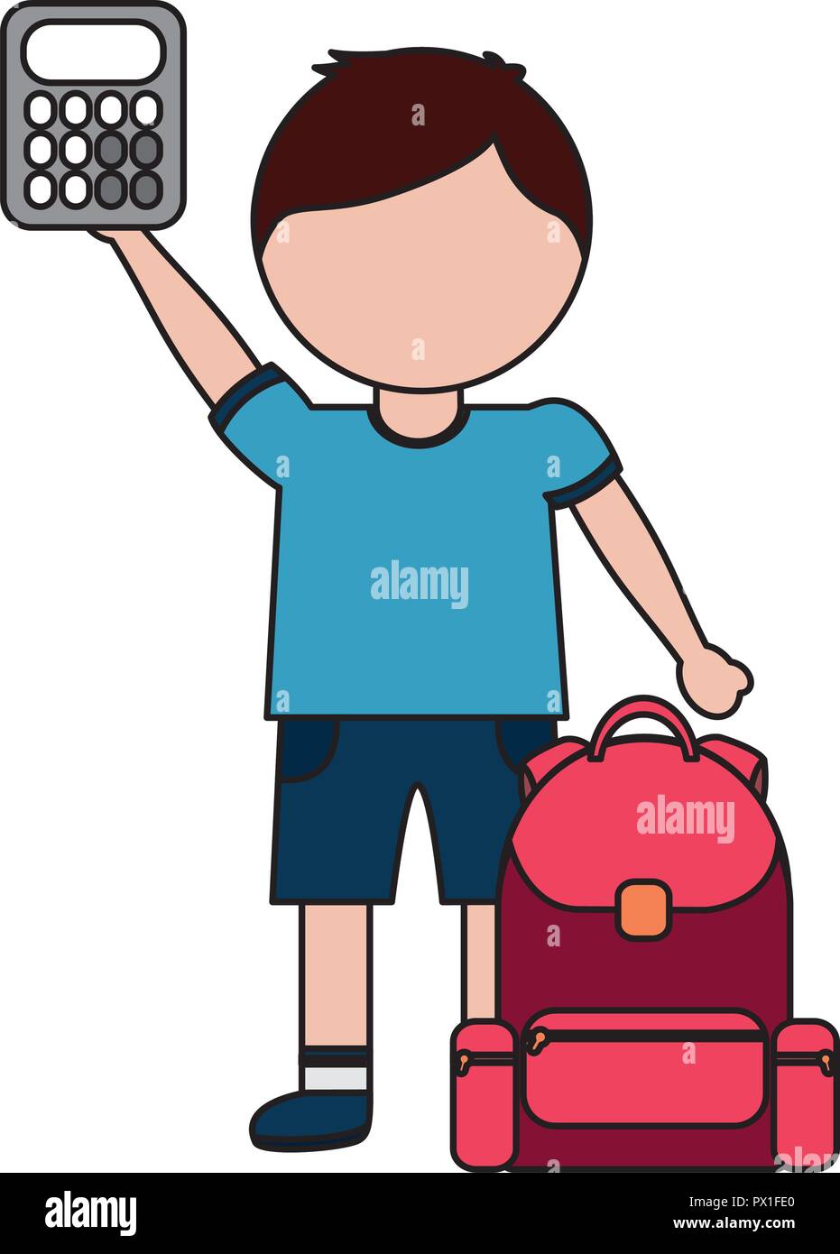 boy with backpack and calculator back to school vector illustration ...