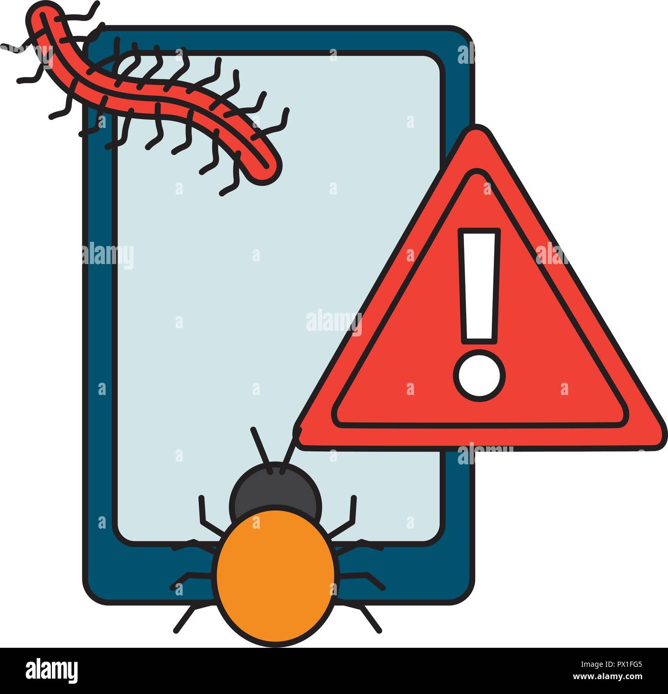 mobile bug alert virus cyber security data vector illustration Stock ...