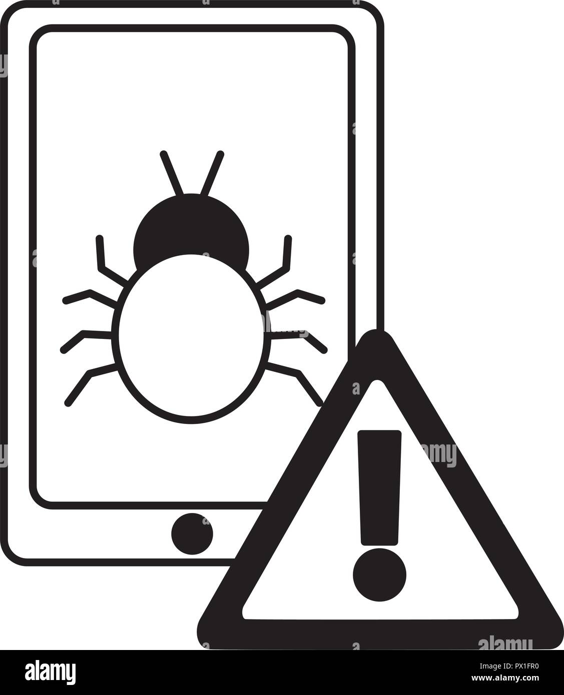 mobile bug alert virus cyber security data vector illustration Stock ...