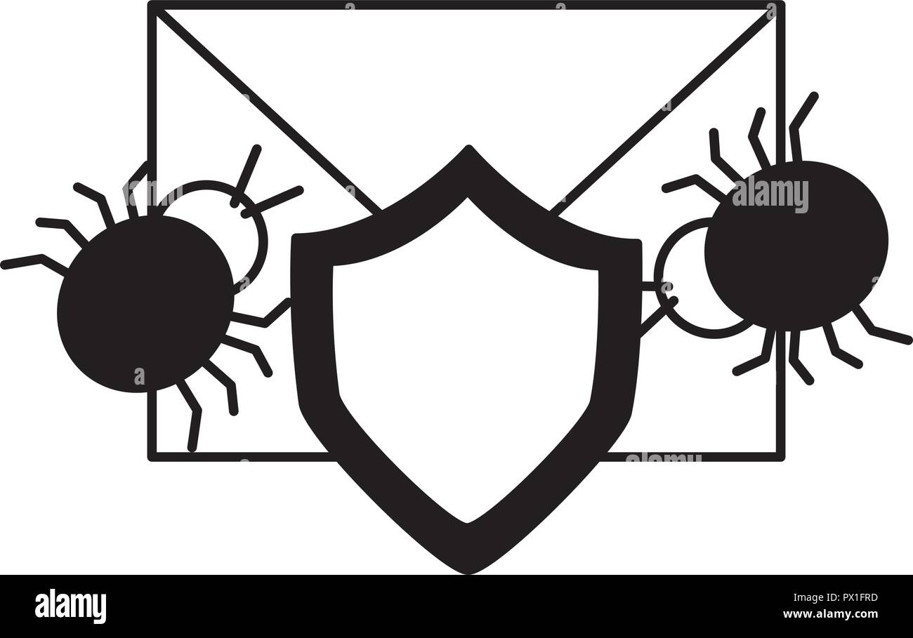email shield protection bugs cyber security data vector illustration ...
