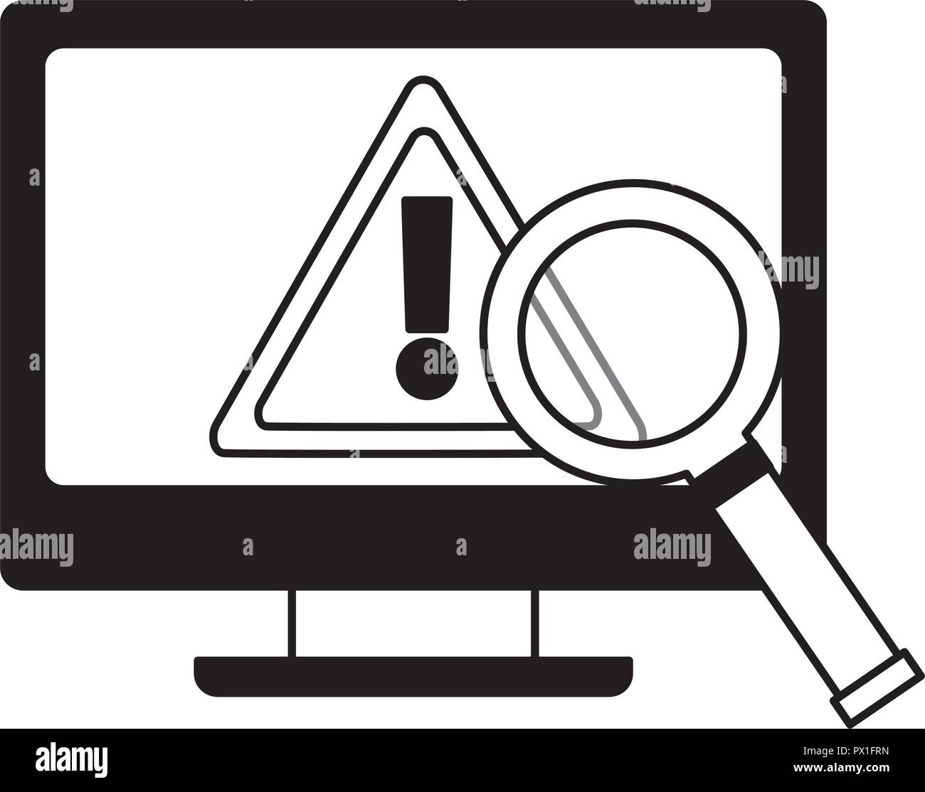 computer magnifying glass alert cyber security data vector illustration ...