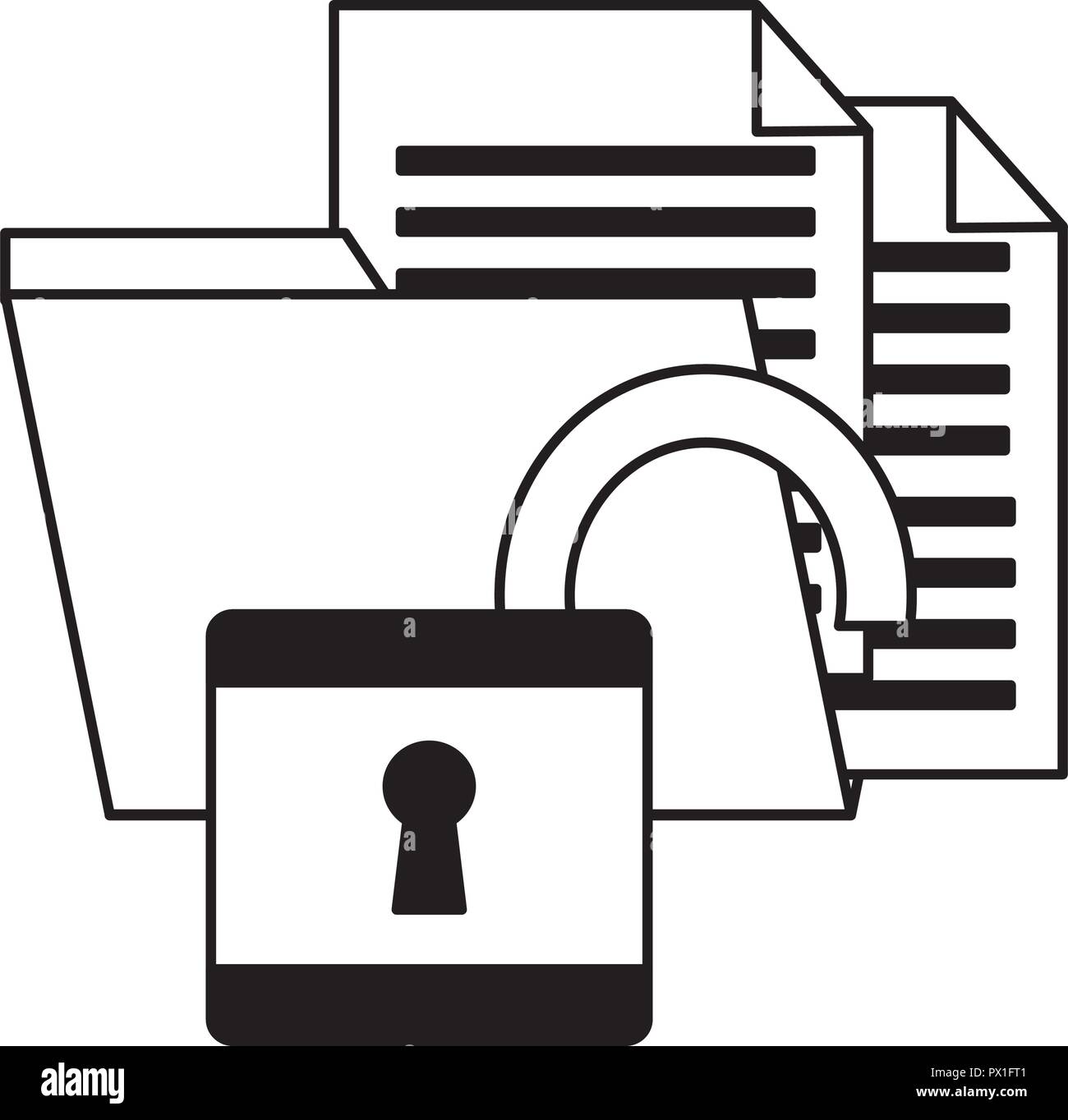 open padlock folder files cyber security data vector illustration Stock ...