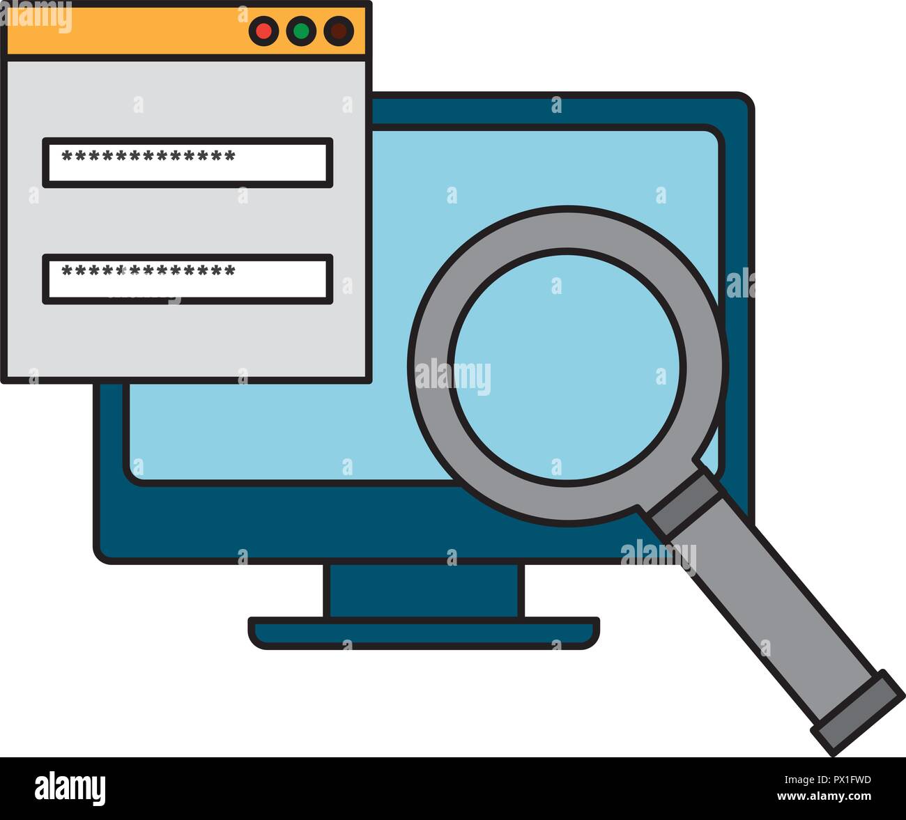 computer magnifying glass access cyber security data vector ...