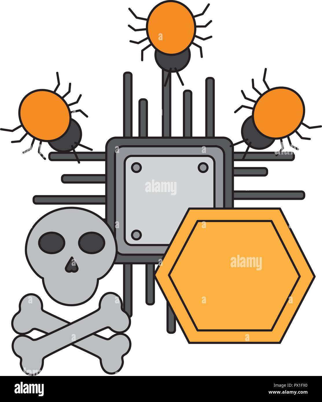 circuit board skull cyber security data vector illustration Stock ...