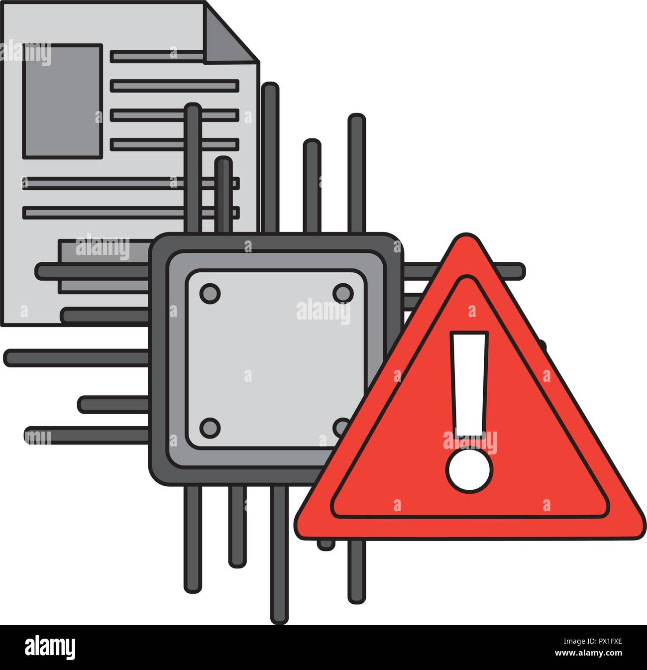 motherboard circuit document warning cyber security data vector ...