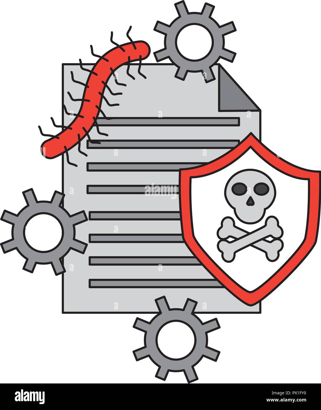 document worm attack virus cyber security data vector illustration ...