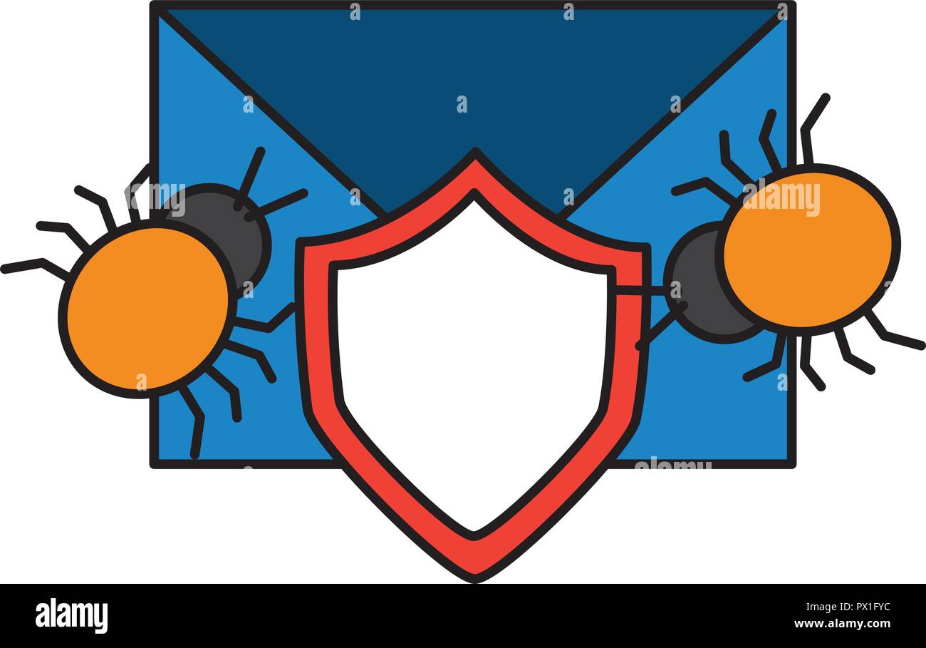 email shield protection bugs cyber security data vector illustration ...