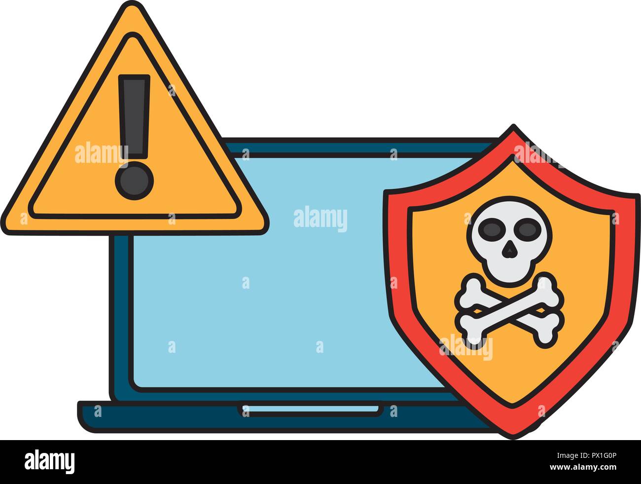 laptop warning sign cyber security data vector illustration Stock ...