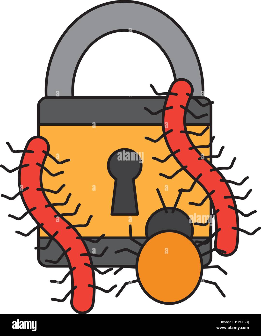 padlock worms bug virus attack cyber security data vector illustration ...