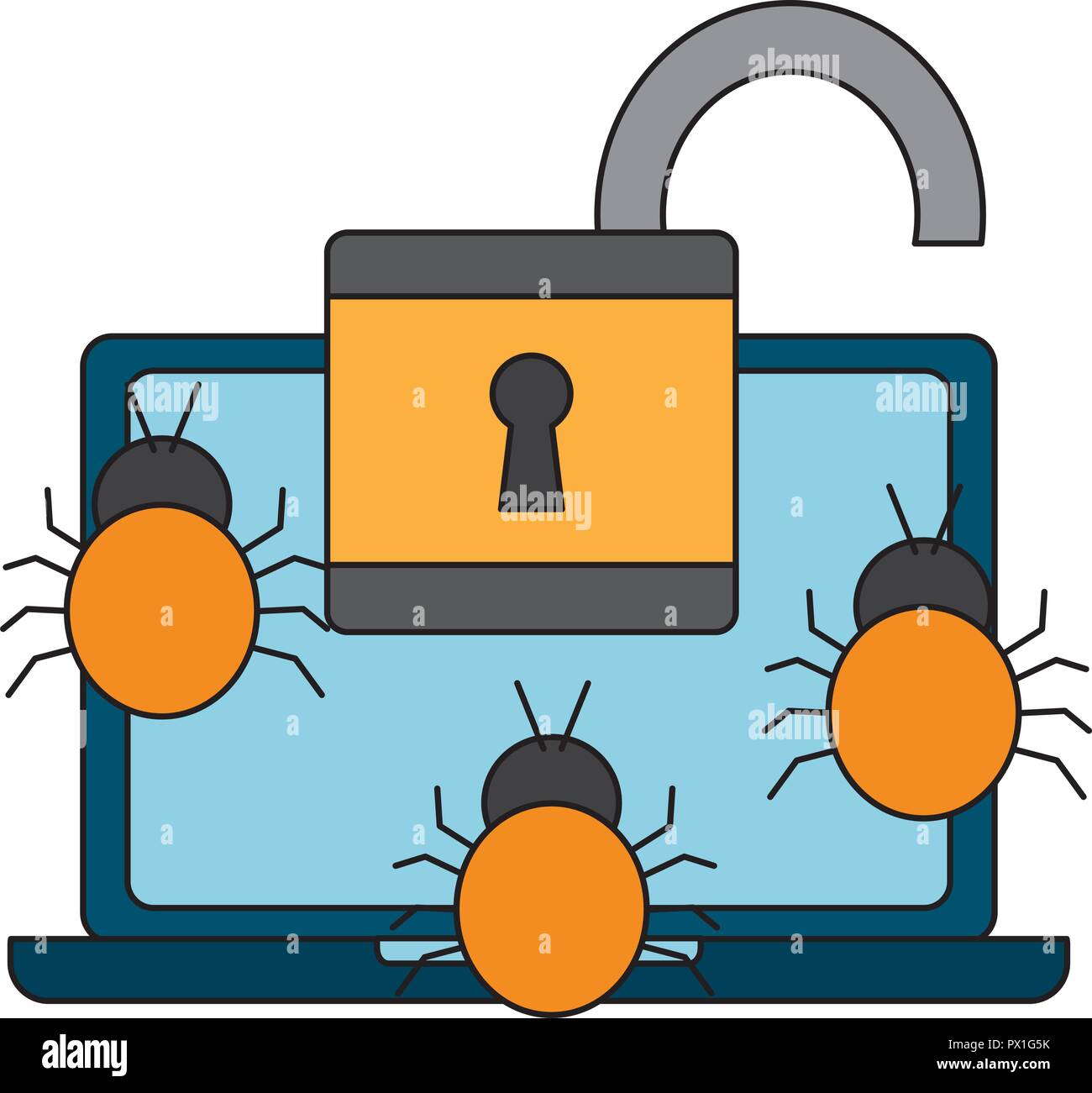 computer padlock virus alert cyber security data vector illustration ...
