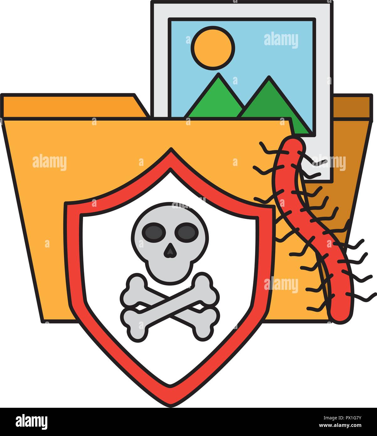folder file skull virus cyber security data vector illustration Stock ...