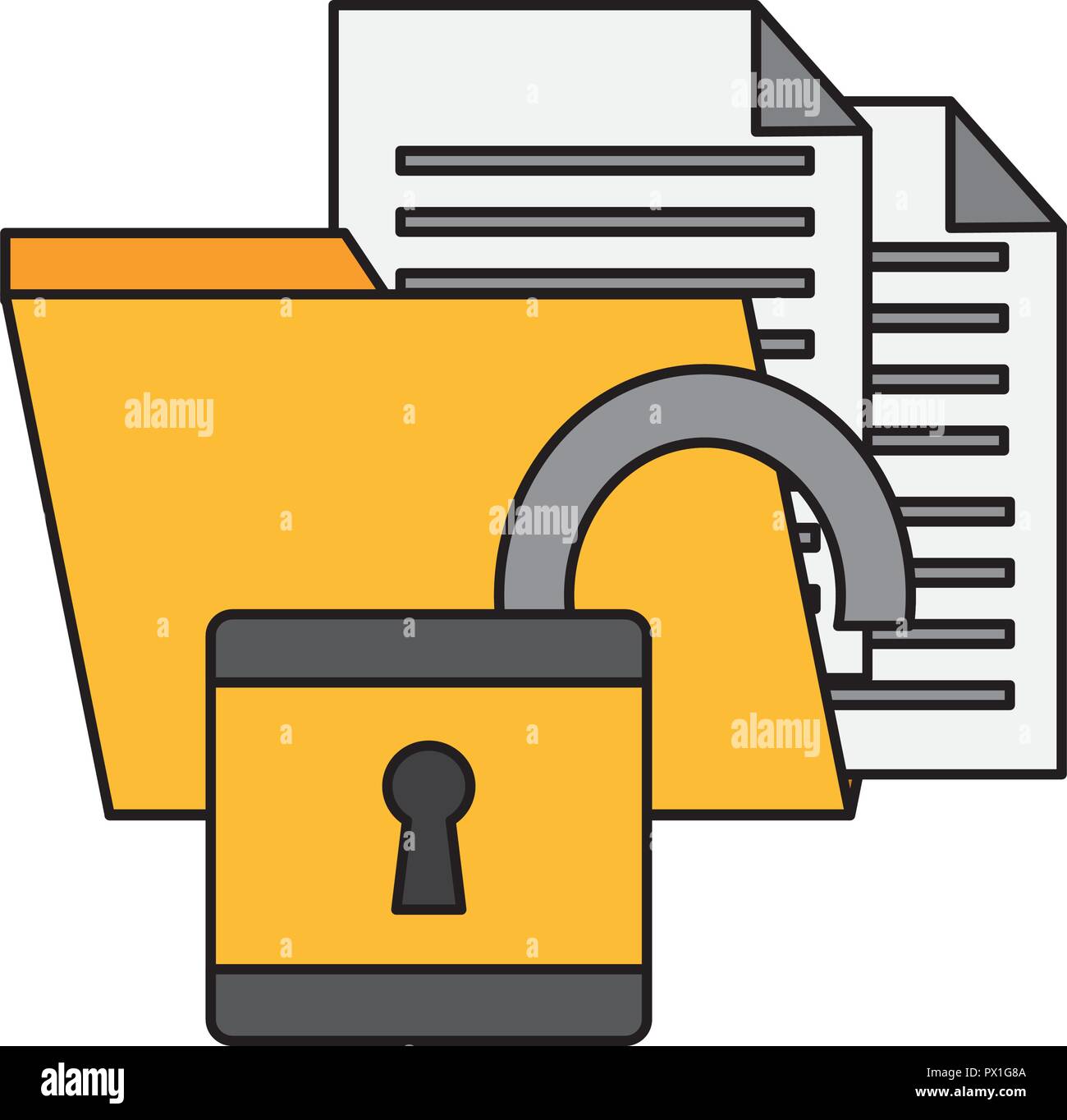 open padlock folder files cyber security data vector illustration Stock ...