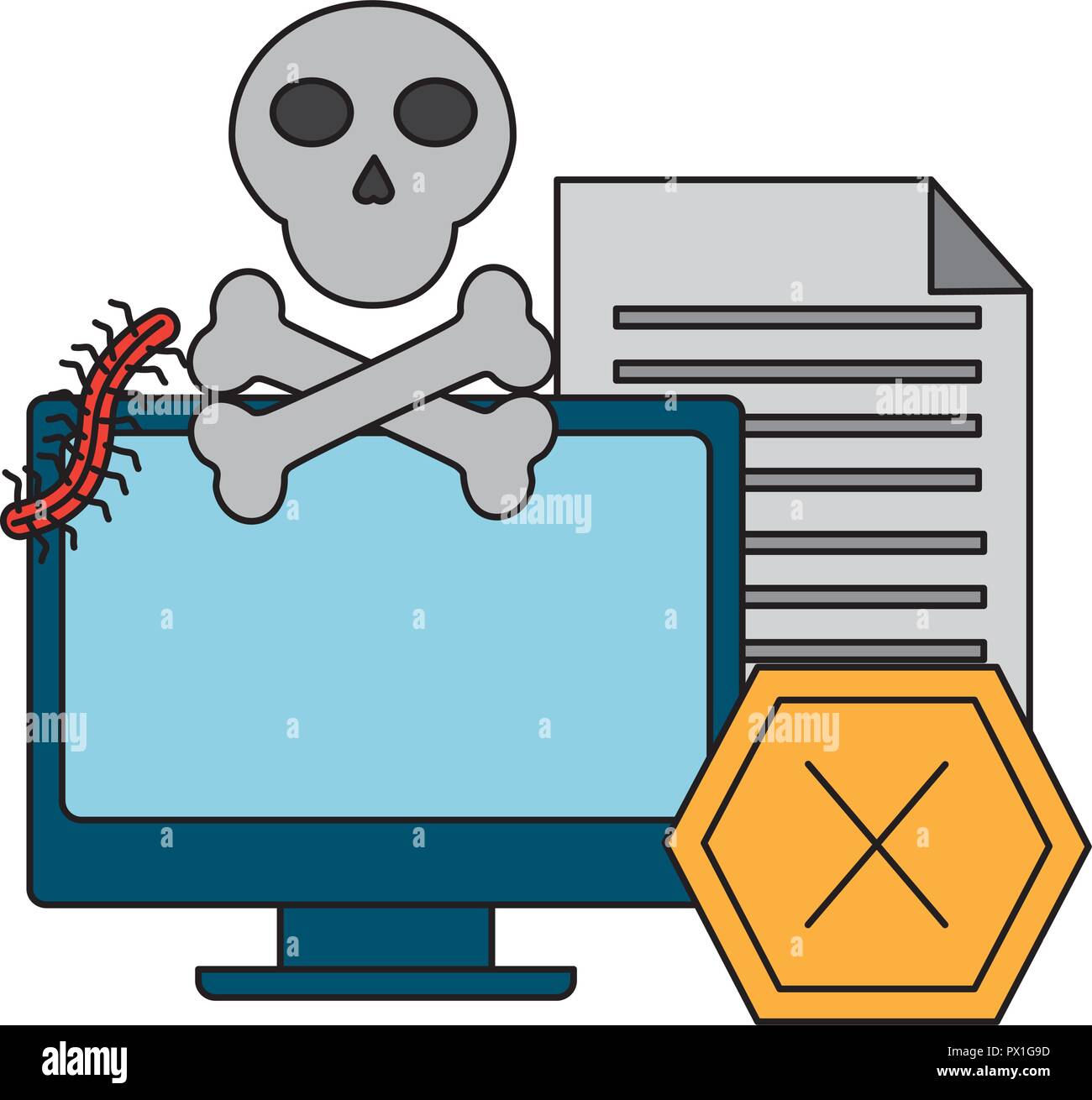 computer skull error document cyber security data vector illustration ...