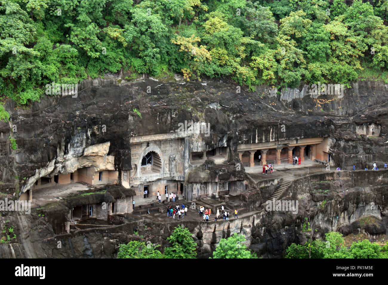 The view of Ajanta caves, the rock-cut Buddhist monuments. Taken in ...