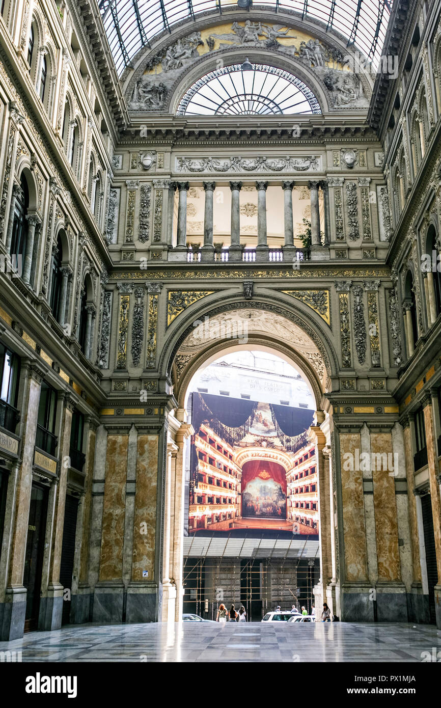 Interior of the Galleria Umberto I public shopping gallery looking out ...